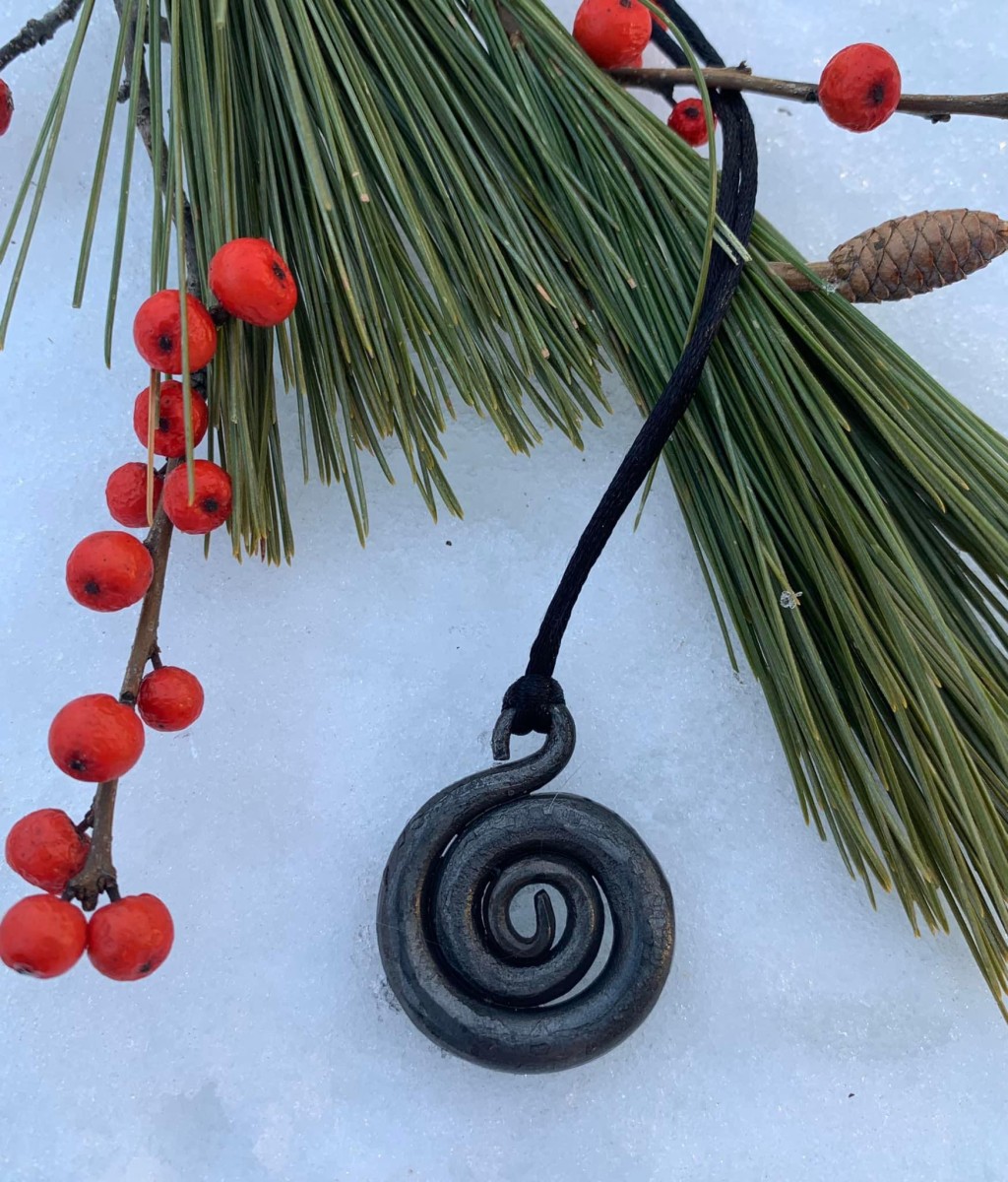 Forged Fiddlehead Pendant with Adjustable Silk Cord
