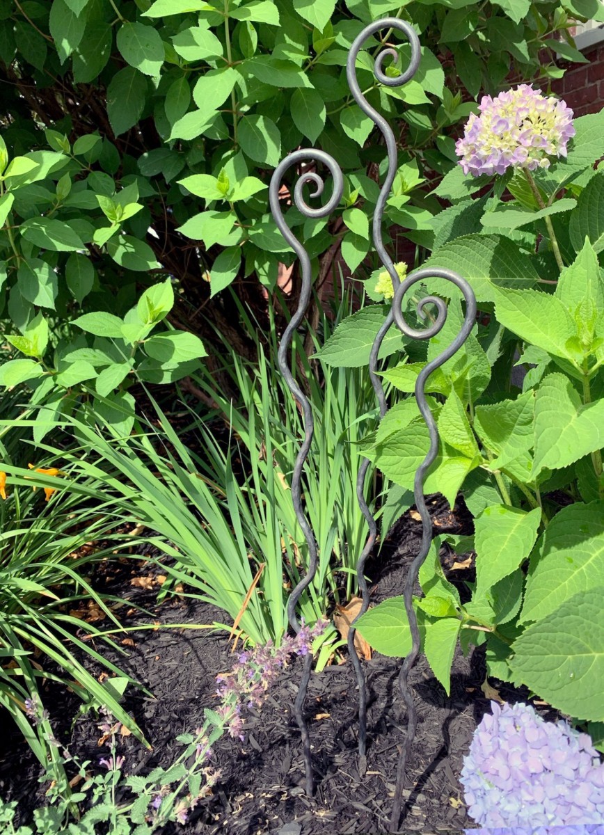 Hand-forged Set of Fiddlehead Decorative Garden Stakes
